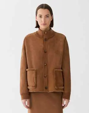 Lafayette 148 New York Merino Shearling Reversible Bomber Jacket - Vicuna