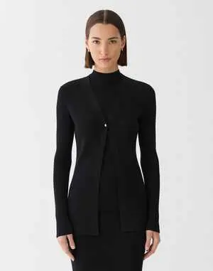 Lafayette 148 New York Matte Crepe Ribbed Slim Cardigan