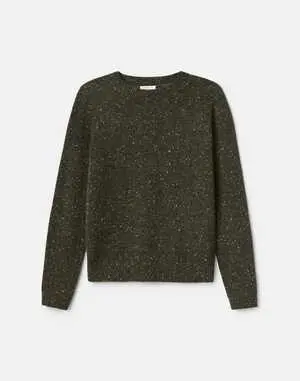 Lafayette 148 New York Cashmere Donegal Crewneck Sweater Forest Multi