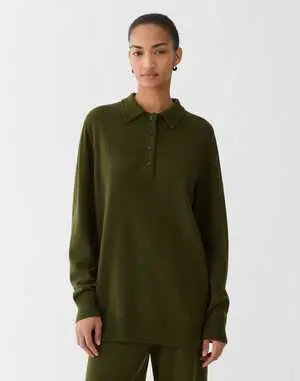 Lafayette 148 New York Wool Cashmere Polo Sweater - Forest