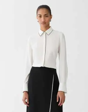 Lafayette 148 New York Matte Silk Button Front Blouse - Cloud