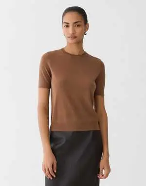 Lafayette 148 New York Plus-size Fine Gauge Cashmere Crewneck Short Sleeve Sweater - Vicuna