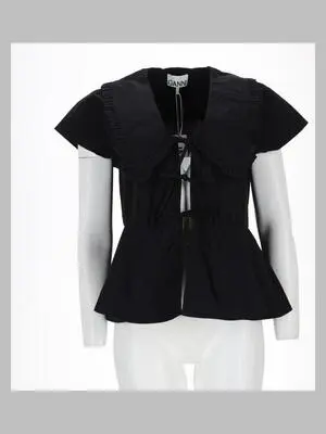 GANNI GANNI Organic Cotton Peplum Blouse With Peter Pan Collar