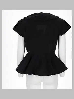 GANNI Organic Cotton Peplum Blouse With Peter Pan Collar - Black