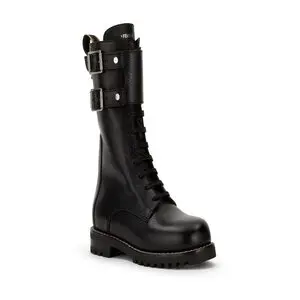 Fendi Tumbled Leather Combat Boots With Buckle Detailing