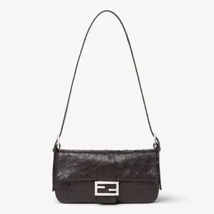 Fendi Baguette 26424 Ostrich Leather Handbag - Brown