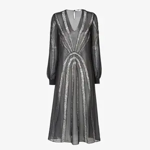 Fendi Silk Georgette Midi Dress With Chantilly Lace Inlays