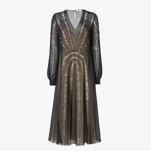 Fendi Silk Georgette Midi Dress With Chantilly Lace Inlays