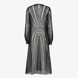 Fendi Silk Georgette Midi Dress With Chantilly Lace Inlays
