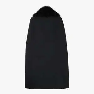 Fendi Wool Cape With Fox Fur Collar - Black