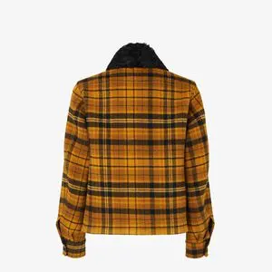 Fendi Long-sleeved Wool Blouson With Check Motif And Shearling Collar