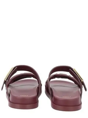 Fendi Leather Embossed Ff Logo Buckled Strap Sandals - Multicolor