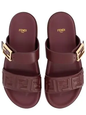 Fendi Leather Embossed Ff Logo Buckled Strap Sandals - Multicolor