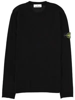 Stone Island Cotton Crew Neck Long Sleeve Pullover With Logo Patch - Black