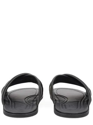 Fendi Cross-strap Logo Slides - Brown