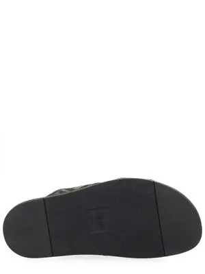 Fendi Cross-strap Logo Slides - Brown