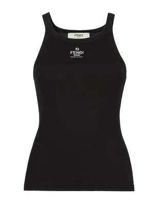 Fendi Fitted Knit Top With Embroidered Logo - Black
