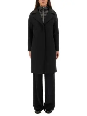 Herno Wool Coat With Technical Bib - Black