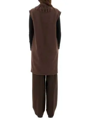 Herno Long Sleeveless Cardigan With Fringe And Padded Pockets - Brown