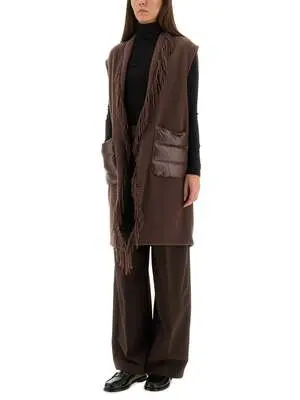 Herno Long Sleeveless Cardigan With Fringe And Padded Pockets - Brown