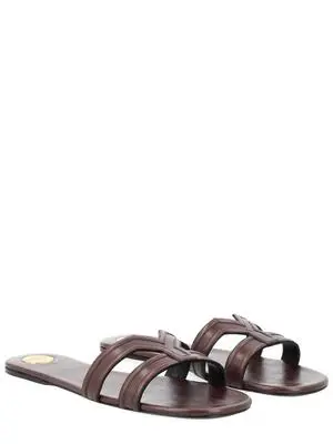 Saint Laurent Mabrouka Leather Slides - Brown