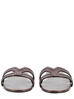 Saint Laurent Mabrouka Leather Slides - Brown