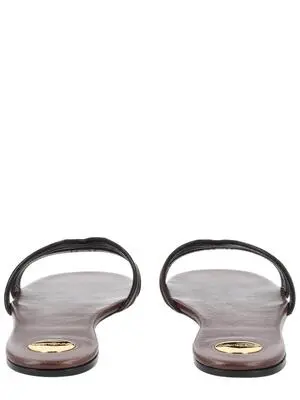 Saint Laurent Mabrouka Leather Slides - Brown