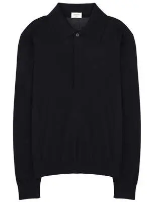 Saint Laurent Polo In Maglia Di Cotone E Seta - Blue