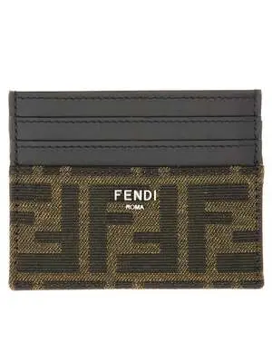 Fendi Leather Card Holder - Brown