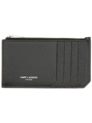 Saint Laurent Portacarte Con Zip E Logo - Black