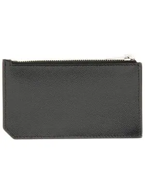 Saint Laurent Portacarte Con Zip E Logo - Black