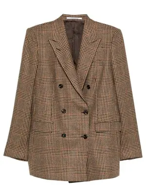 Tagliatore Double-breasted Check Pattern Blazer - Brown