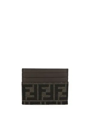 Fendi Ff Jacquard Pumpkin And Leather Card Holder - Brown