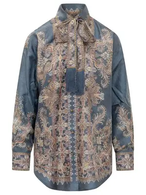 Zimmermann Valiant Silk Paisley Shirt - Blue