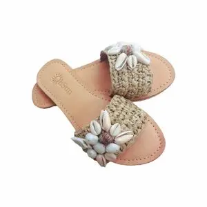 OHSUN Neutrals Tory Raffia & Shell Slides - Black