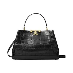 Tory Burch Eleanor Croc Embossed Satchel Bag - Black