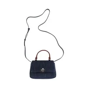 Tory Burch Charlie Denim Top Handle Chain Wallet 'midnight - Blue