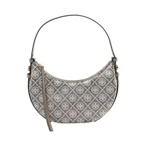 Tory Burch Romy T Monogram Coated Jacquard Half Moon Bag 'charcoal