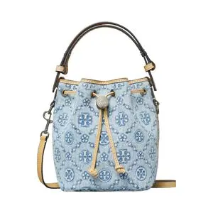 Tory Burch T Monogram Denim Mini Bucket Bag 'powder