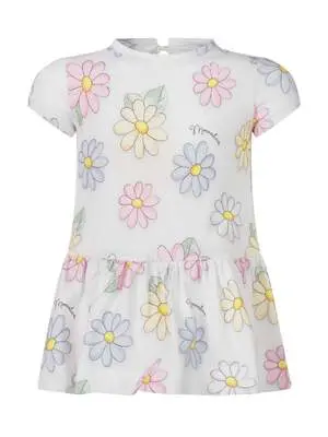 Monnalisa Floral Print Cotton Blend Dress - Bianco