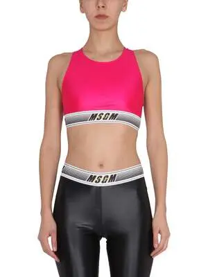 MSGM Round Neck Activewear Top - Fuchsia
