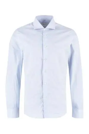 THE ALPHABET The Striped Cotton Shirt With Rounded Hem - Light Blue