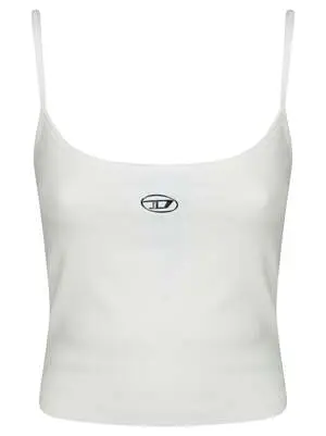 DIESEL® Ribbed Cropped Camisole With Logo Detail - Bianco