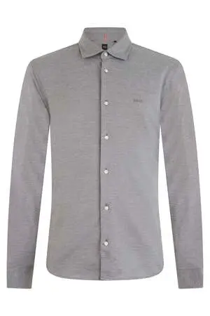 BOSS Long-sleeve Button-front T-shirt With Chest Pocket - Heather Grey