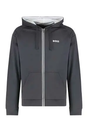 BOSS Hooded Zip-up Sweatshirt In Cotton French Terry