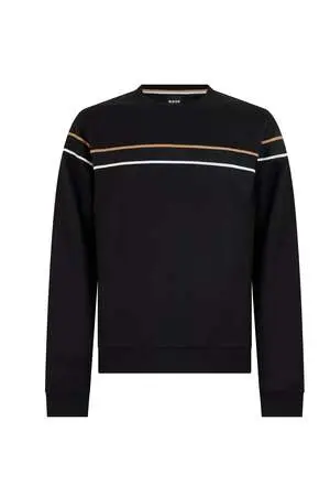 BOSS Minimal Cotton Crewneck Sweatshirt With Light Stripe Detailing