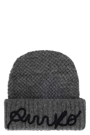 Pinko Embroidered Logo Beanie Hat - Grey
