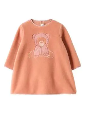 IL GUFO Mini Fleece Dress With Front Embroidery And Snap Closure