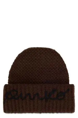 Pinko Beanie With Embroidered Logo - Brown