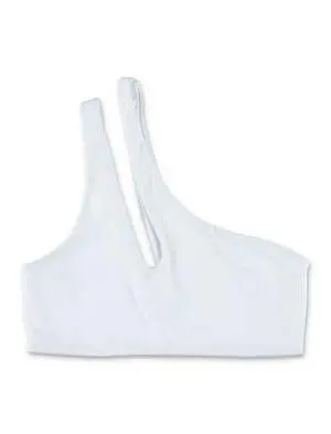 LET'S SWIM Mini Teardrop Cut-out One Shoulder Bikini Top - White